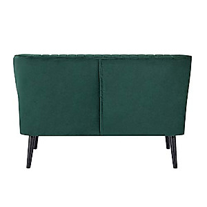 GIA Furniture Home Series Mid-Century Modern Armless Velvet Loveseat with Stripe Back, Love Seat, Green
