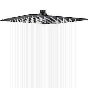 Esnbia 12" Rain Shower Head, Stainless Steel Rainfall Ceiling Mount Shower Head, 2.5 GPM Water Flow, Matte Black （Shower Arm NOT Include）