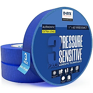 Professional Painters Tape 1inch x 60 Yards | Sharp Edge Line Technology Residue-Free MultiSurface Painter Tape | Automotive Refinish Paper Masking Paint Rolls for Wall Art Renovation (3 PACK -BLUE)
