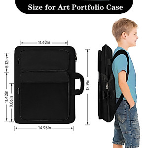 TreochtFUN Art Portfolio Kids Artwork,Art Bag15 X 18 For Child Artwork 8K Organizer,A3 portfolio Case For Carrying Artwork With Tote And Backpack (Black)