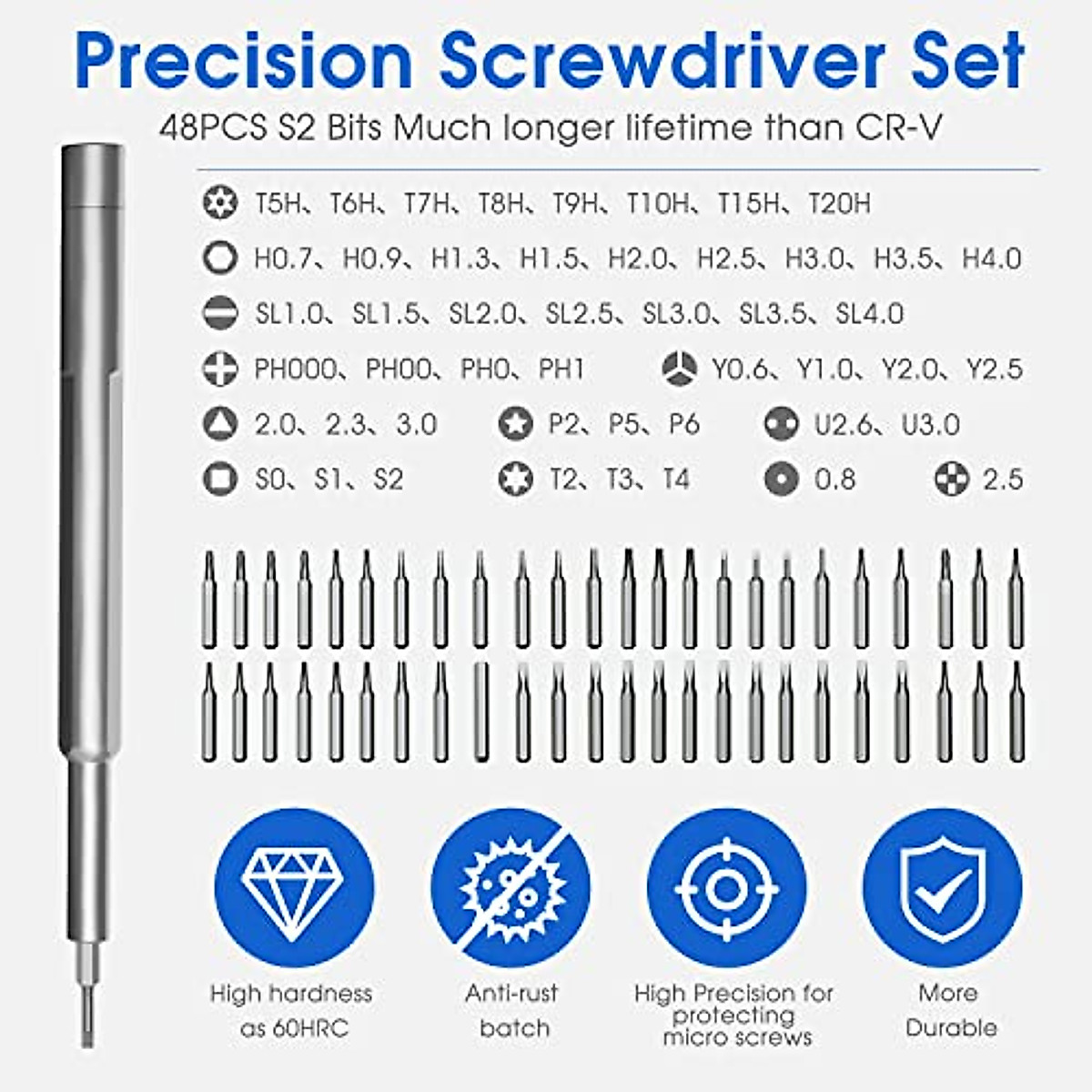 SOONAN Mini Precision Screwdriver Set, 48 in 1 Small Screwdriver Torx Bit Set, with Premium Quality Aluminum Case for iPhone, Smartphone, iPad, PC, Electronic Toys, Laptop, Eyeglasses