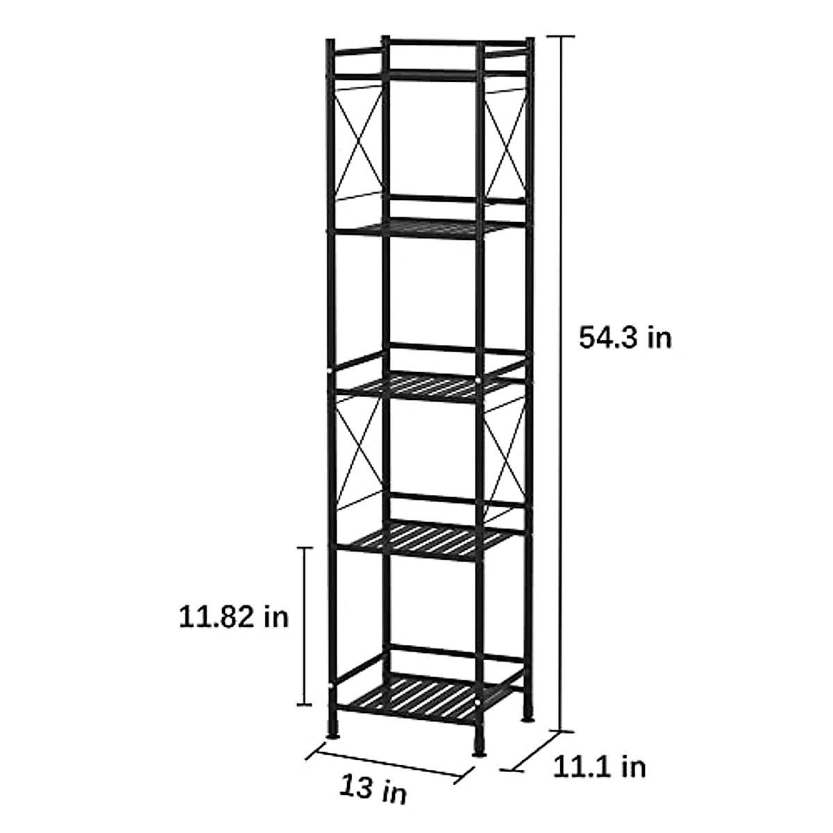 TZAMLI 5 Tier Shelving Unit, Free-Standing Bathroom Storage Shelves, Metal Heavy Duty Storage Rack Shelf for Small Space Kitchen Balcony Office, Matte Black
