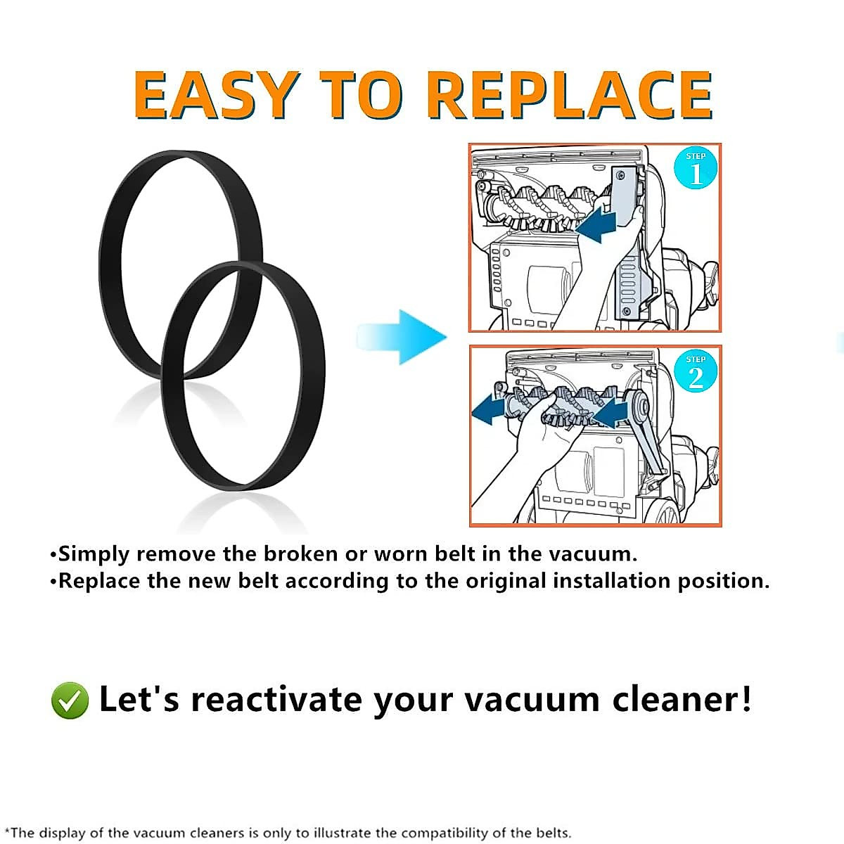 JEDELEOS Replacement Belts for Bissell 2910, 2987, 2806 PowerForce PowerBrush & TurboClean PowerBrush Lightweight Pet Carpet Cleaner, Flat Pump Belt Replace Part 1606428 (Pack of 2)