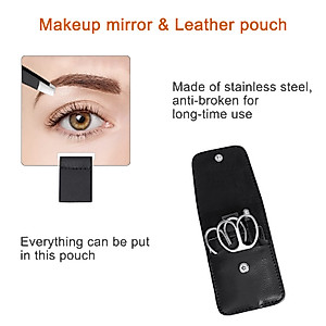 Nose Hair Scissors, Ear Hair Facial Hair Scissors, Eyebrow Grooming Scissors, Stainless Steel Small Beauty Trimming Scissors, Curved and Rounded Scissors, Mirror, Travel Case, Tweezer, Men and Women