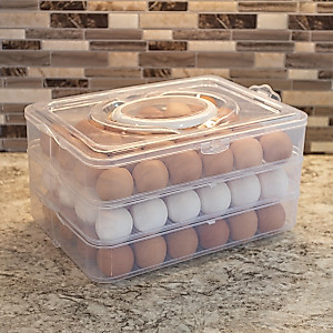 Classic Cuisine Egg Container for Refrigerator - Large-Capacity Egg Holder with Lid and Handle - Carrier for 72 Fresh, Store Bought or Deviled Eggs