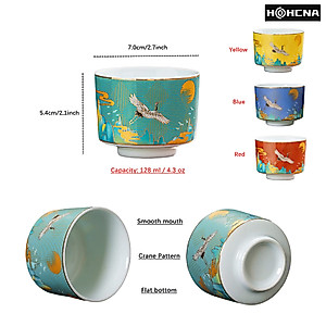 HOHCNA Tea Cups, Ceramic Chinese Tea Cup Set of 4, Japanese Tea Cups, Asian Porcelian Tea Cups, Handleless Ceramic Cup for Matcha Tea,Green Tea,Latte,Cappuccino.