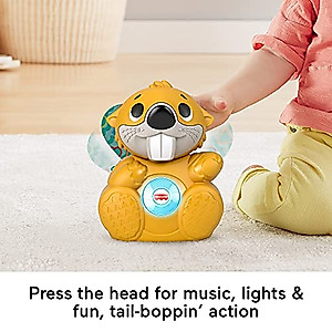 Fisher-Price Linkimals Boppin’ Beaver - UK English Edition, Light-up Musical Activity Toy for Baby, GXD79