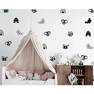 Geometric Bee Honeycomb Wall Art Decor Stickers for Kids Room Removable DIY Hexagon Wall Decor Decals FG345 (Black)