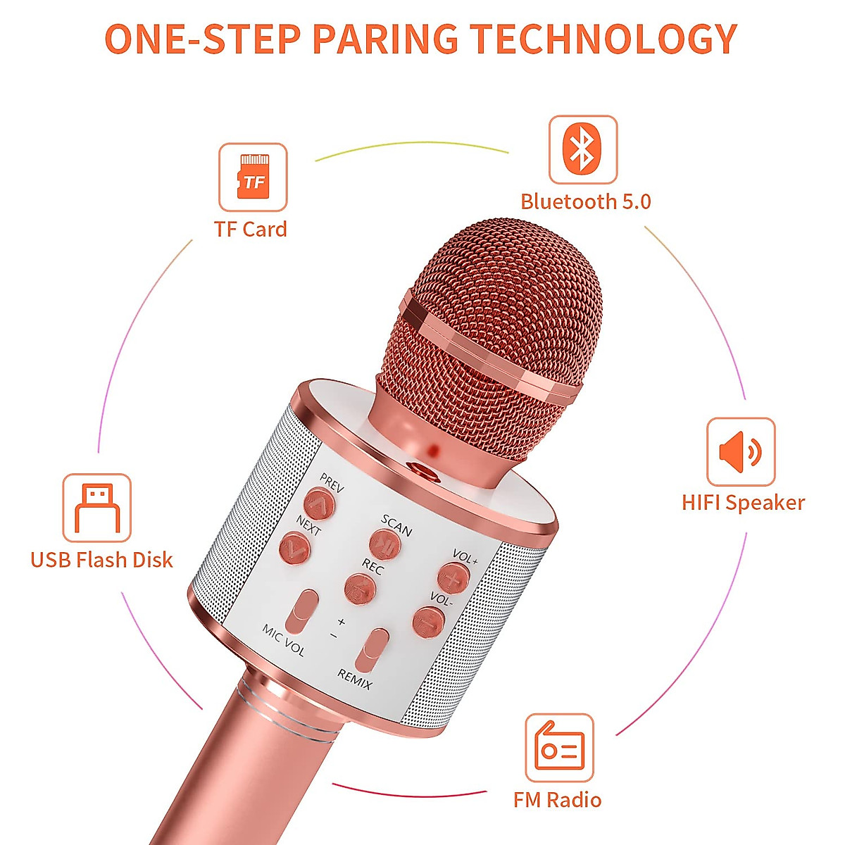 GIFTMIC Kids Microphone for Singing, Wireless Bluetooth Karaoke Microphone for Adults, Portable Handheld Karaoke Machine, Toys for Boys and Girls Gift for Birthday Party (Rose Gold)