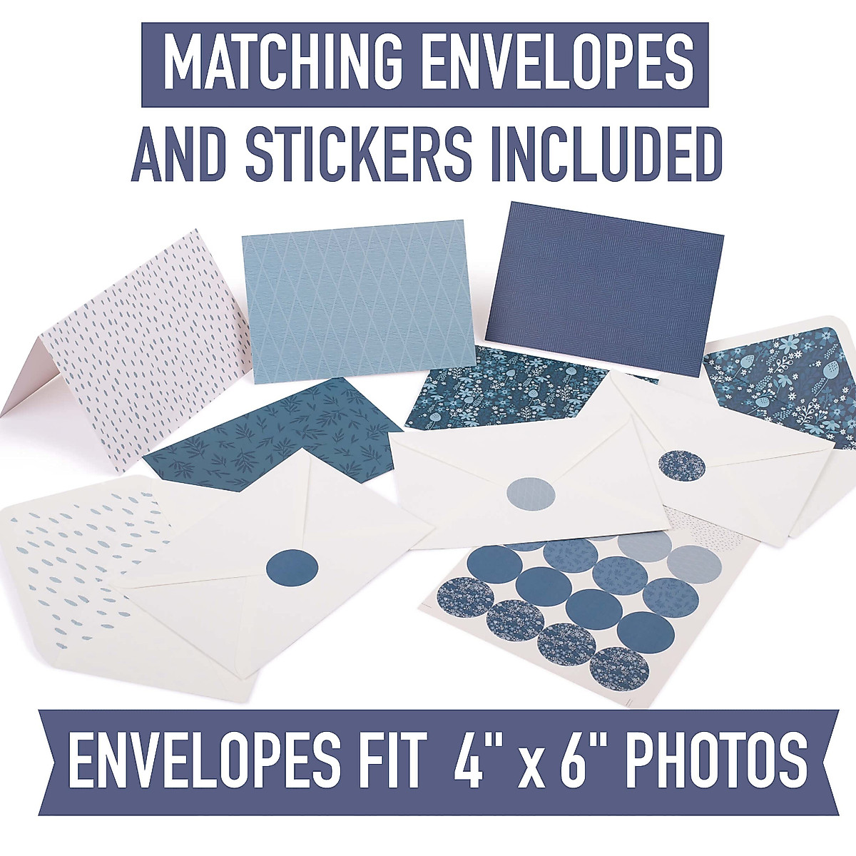 VNS Creations 100 pack Blank Cards with Envelopes & Stickers - All Occasion Blank Greeting Cards and Envelopes - Blank Note Cards with Envelopes 4x6 - Plain Blank Inside Navy Stationary Cards Set