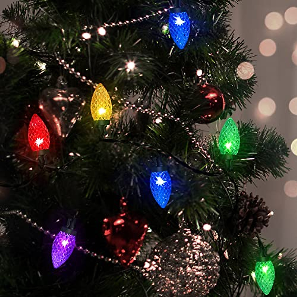 Anycosy Christmas Lights, 32.8 Ft 50 LED C9 Christmas Lights with Timing Function Waterproof and Connectable Plug for Home Party Garden Decor Outdoor Christmas Decorations WC-50
