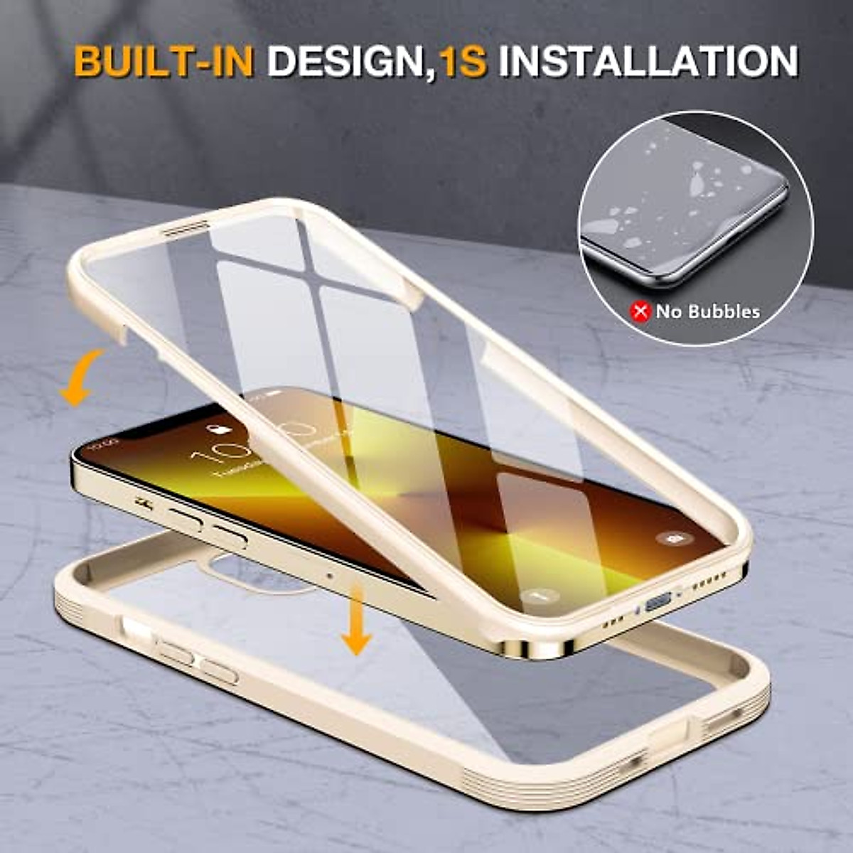 Miracase Glass Case for iPhone 13 Pro Max 6.7 inch, Upgrade Full-Body Clear Bumper Case with Built-in 9H Tempered Glass Screen Protector for iPhone 13 Pro Max, Bean Yellow