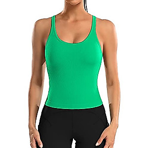 ATTRACO Women's Longline Sports Bra Tank Top Padded Athletic Yoga Tops Tight Fit Green