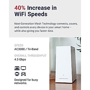 Gryphon AX – Ultra-Fast Mesh WiFi 6 Parental Control Router – Advanced Content Filters and Next-Gen Firewall - 4.3 Gbps Across 3,000 sq. ft. per Router for Multi-Device Households