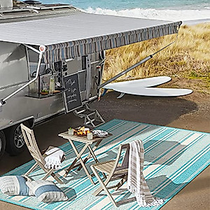 JONATHAN Y SMB202A-4 Haynes Modern Double Stripe Indoor Outdoor Farmhouse Transitional Area Rug,High Traffic,Kitchen,Living Room,Backyard,Non Shedding,4 X 6,Aqua/Beige