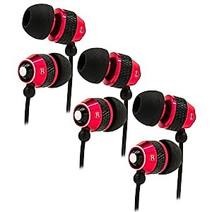 Bastex Universal Red Earphone/Ear Buds (3 pk),3.5mm Stereo Headphones in-Ear,Tangle Free Cable, with Built-in Microphone Earbuds for iPhone iPod iPad Samsung Android Mp3 Mp4 and More
