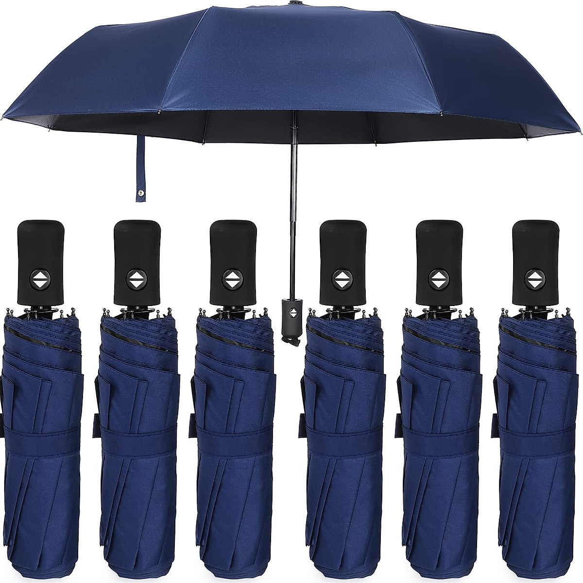 Jexine 6 Pcs Travel Compact Umbrella Automatic Open Close Windproof Small Light Backpack Purse Car Portable Collapsible Umbrella for Rain, Men Women(Navy Blue)