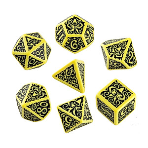 Q WORKSHOP Call Of Cthulhu The Outer Gods Hastur RPG Ornamented Dice Set 7 Polyhedral Pieces Yellow, Standard (15mm - 17mm)