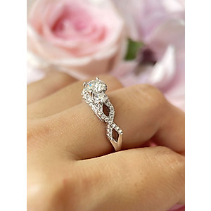 ZLAEBL 1.8CT Engagement Rings for Women, Round Three Stone Moissanite Ring White Gold Plated Silver Moissanite Rings, Twisting Wedding Rings for Proposal Wedding,7