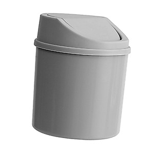 Miokycl Desktop Plastic Trash Can Flip Cover Multifunctional Tiny Garbage Bin with Lid for Living Room Decor (Grey)