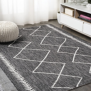 JONATHAN Y SMB129E-8 Derya Tribal Diamond Trellis Indoor Outdoor Area-Rug Bohemian Contemporary Easy-Cleaning Bedroom Kitchen Backyard Patio Non Shedding, 8 X 10, Black/Ivory