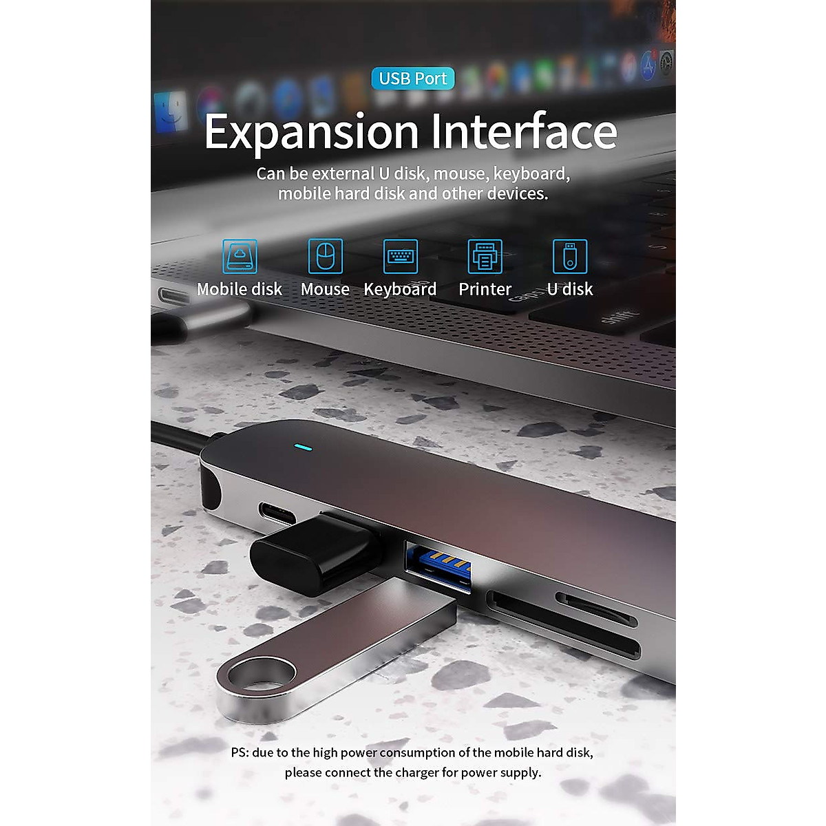 USB C Hub, 6 in 1 USB C Docking Station with 4K HDMI, 1 USB 3.0/1 USB 2.0, PD, SD/TF Card Reader, Type-C Data Transfer., space grey