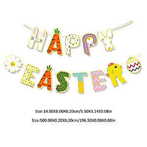 ABOOFAN 1 Set Happy Easter Banner Bunny Sign Rustic Bunting Garland Easter Hanging Ornaments for Easter Theme Party Wall Decorations