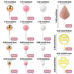 46 PCS Mini Ball Cake Topper Cupcake Insert Acrylic Cake Topper Decorations for Anniversary Graduation Birthday Party Baby Shower (Gold,Pink,White)