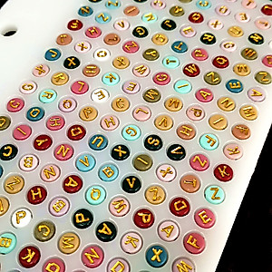 Amaney 1000pcs 4x7mm Round Letter Beads Colorful Acrylic with Gold Letter Alphabet for Jewelry Making