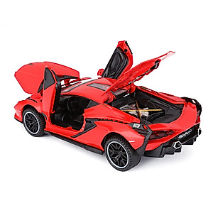 SASBSC Toy Cars Lambo Sian FKP3 Metal Model Car with Light and Sound Pull Back Toy Car for Boys Age 3 + Year Old (Red)