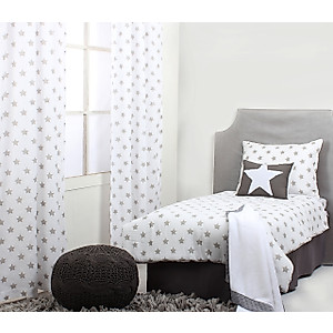 Bacati - Muslin Ikat Stars 4 Piece Toddler Bedding Set 100 Percent Cotton Includes Reversible Comforter, Fitted Sheet, Top Sheet, and Pillow Case