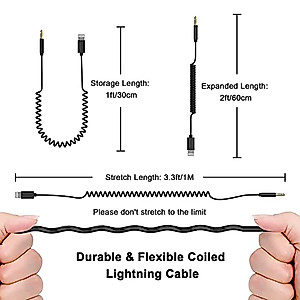 Coiled Aux Cord for iPhone, [Apple MFi Certified] 3.3ft Coiled Lightning to 3.5mm Aux Audio Adapter Cable Compatible with iPhone 14 13 12 11 XS XR X 8 7 6 for Car Home Stereo Headphone Speaker, Black