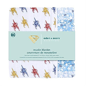 aden + anais Essentials Superman Dream Blanket, Muslin Baby Blankets for Girls & Boys, Ideal Lightweight Newborn Nursery & Crib Blanket, Unisex ToddlervBedding, Shower & Registry Gift, Superman