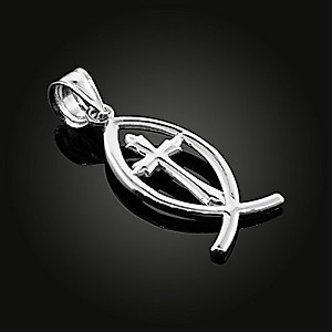 925 Sterling Silver Jesus Cross Charm Ichthus Christian Fish Pendant