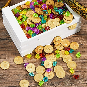 JOYIN Toy 288 Pieces Pirate Gold Coins and Pirate Gems Jewelry Playset Pack Party Favor. (144 Coins+144 Gems)