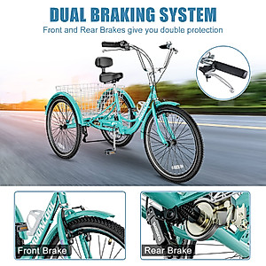 DoCred Adult Tricycles, 3 Wheel Bikes for Adults 20/24/26 inch 7 Speed Adult Trikes Bicycles Cruise Trike with Shopping Basket for Seniors, Women, Men