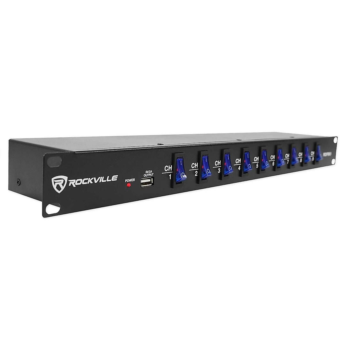 Rockville 1U 15A Rack Mount DJ Pro Audio Power Supply Strip w/USB Charging (RDF9U)