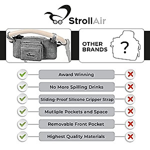 StrollAir - Universal Organizer for Single Strollers – Insulated Cup Holder Console Parent Drink Caddy- Compatible with CosmoS, SOLO, Uppa Baby,Nuna, Baby Jogger, Bumbleride – Grey