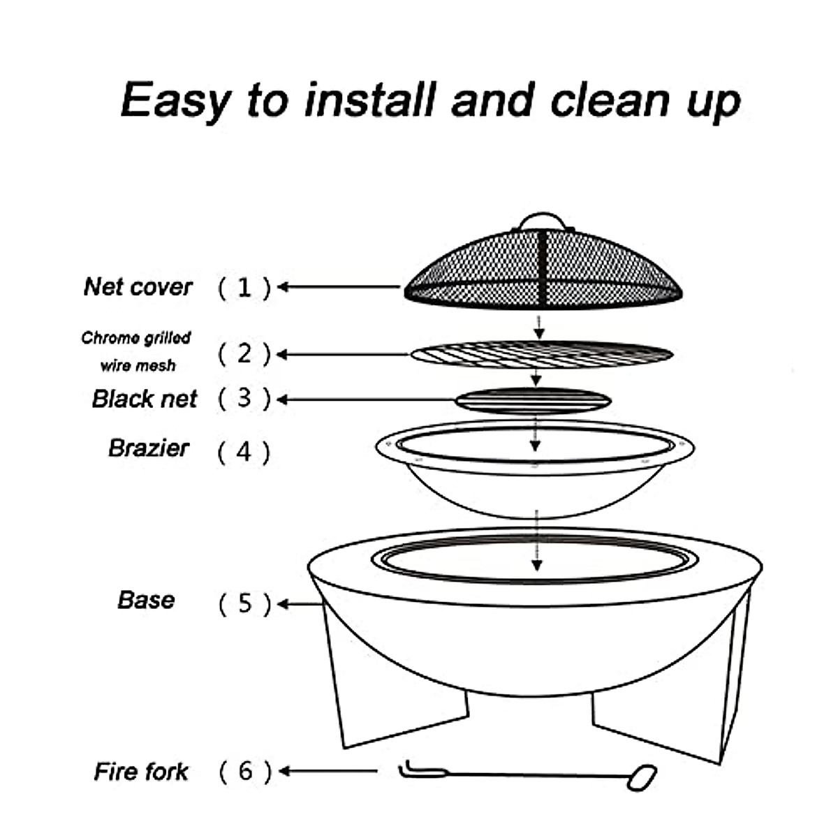 LEAYAN Garden Fire Pit Grill Bowl Grill Barbecue Rack Fire Pit Outdoor fire Pit, 29-inch Wood-Burning fire Pit, Spark Screen, Poker, Courtyard Garden Barbecue fire Pit
