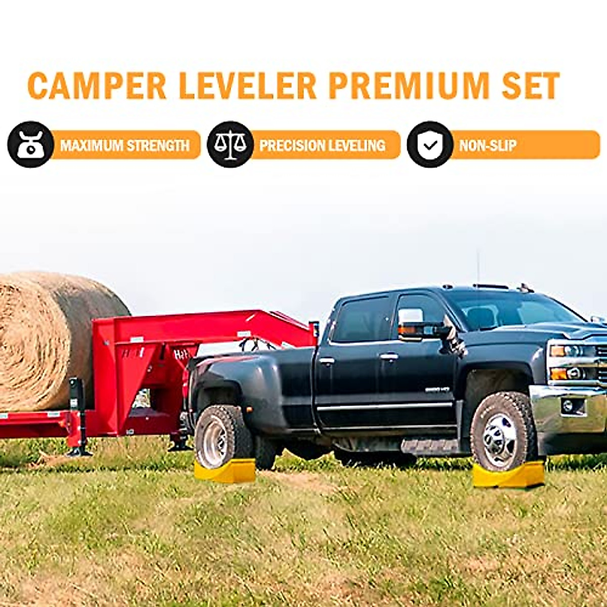 Cainozo RV Leveling Blocks Camper Leveler 2 Pack with Carrying Bag,Leveler Chocks Precise Camper Leveling Includes Two Curved Levelers,Two Rubber Grip Mats,Two Chocks,and A Carrying Bag Yellow
