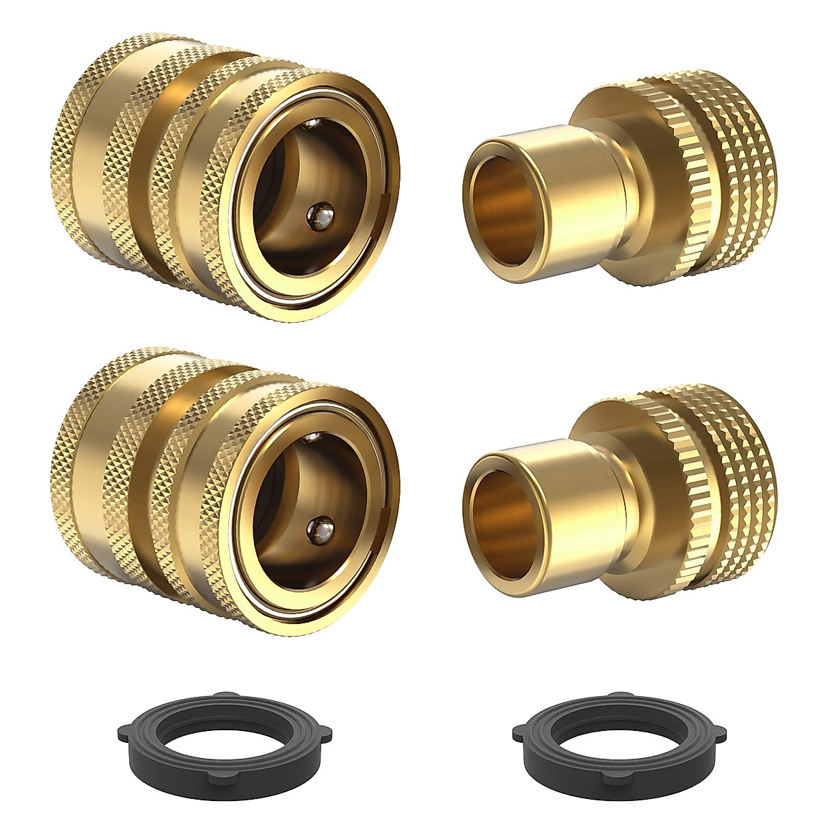 Twinkle Star Garden Hose Quick Connect Water Hose Fitting, 3/4 Inches Brass Male and Female Set (2 Sets of Male & Female Connector)