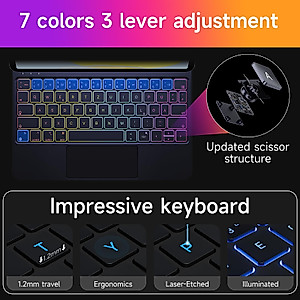 HOU Keyboard Case for iPad Air 11 inch 2024 (M2)&iPad Pro 11 Inch (4th/3rd/2nd/1st) Gen 2022,iPad Air 5th&4th Generation Case with Keyboard,Magic-Stand, Multi-Touch Trackpad,7 Colors Backlight,Black