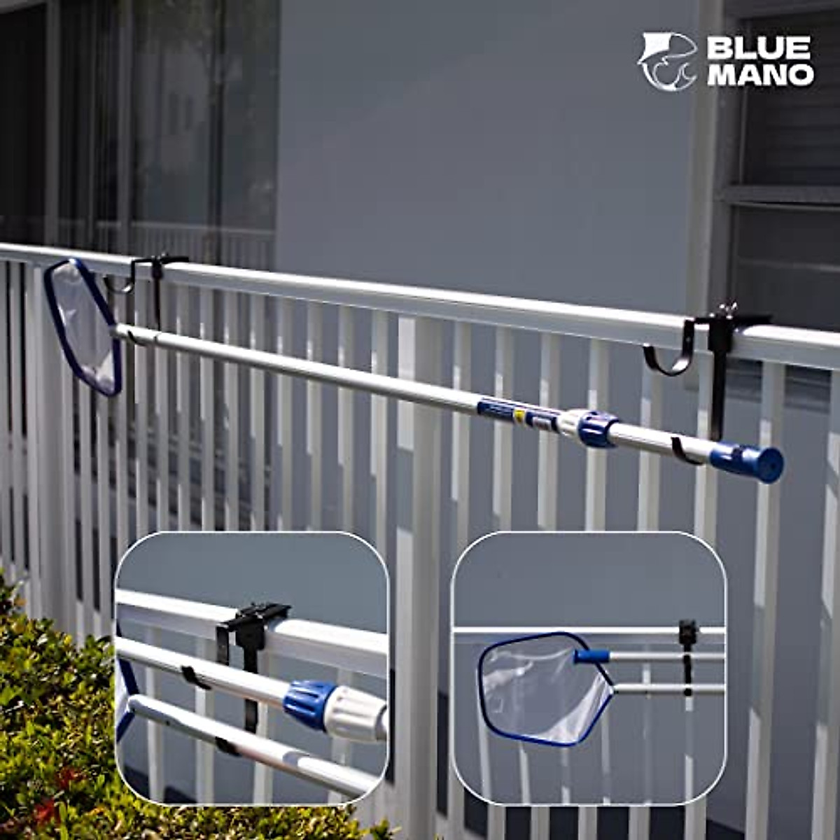 Blue Mano Adjustable Aluminum Pool Pole Hanger/Hook, for Pool Poles, use to Hang Pool Accessories on Pool Fence/Wall, is Rust Resistant