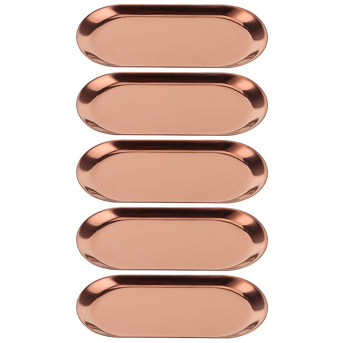 5pcs Stainless Steel Oval Shaped Towel Tray Cosmetics Jewelry Storage Tray Dish Plate OrganizerGold (Trumpet (rose gold rimless))