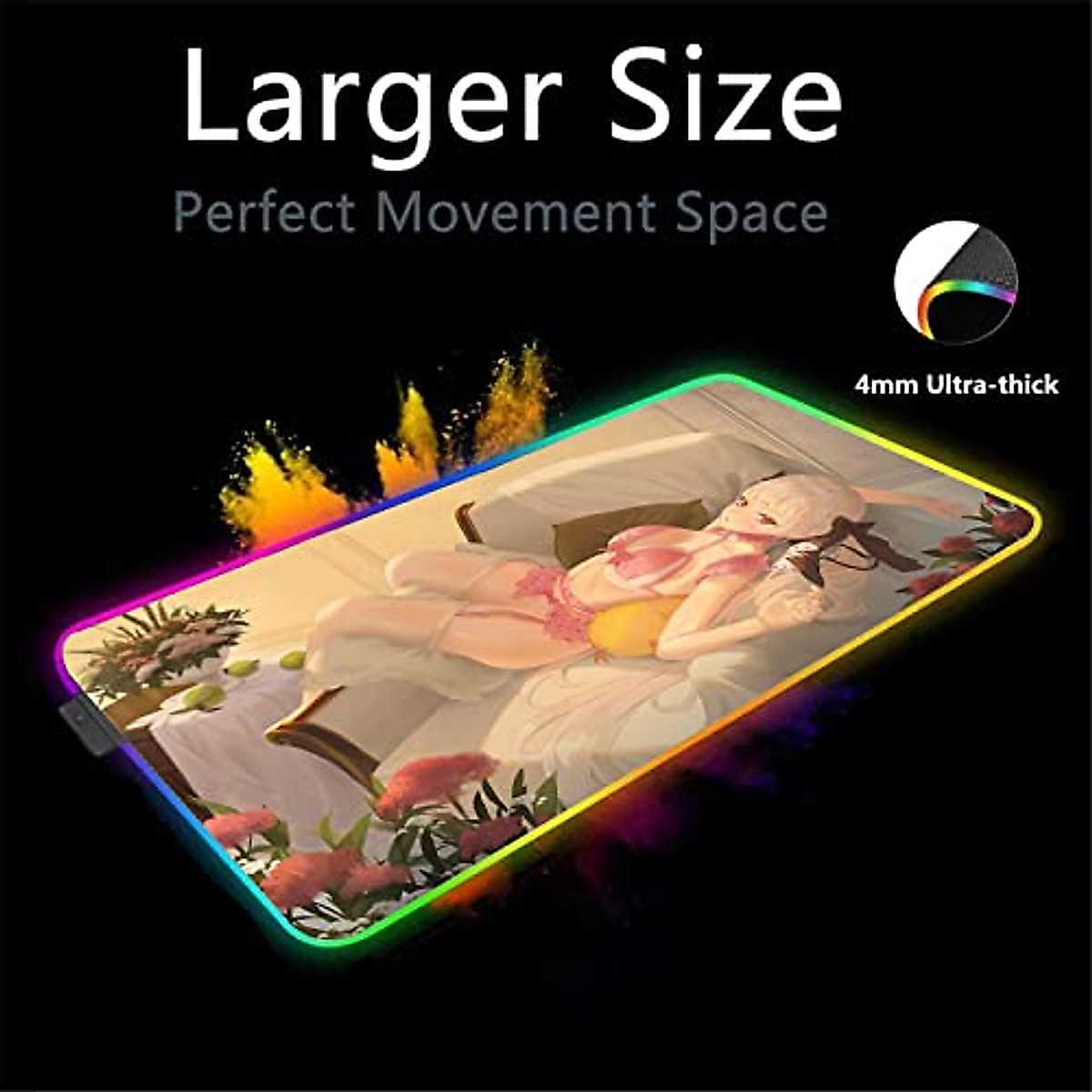 Mouse Pads Anime Girl Sexy Butt Mouse Pad RGB LED Mouse Pad Computer Notebook PC Glowing Gaming Accessories Keyboard Carpet Mat 39.37 inch x19.68 inch -A9