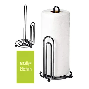 Totally Kitchen Paper Towel Holder | Simple Tear Standing Paper Towel Dispenser | Heavy Duty Metal Construction | Fits Rolls | Gun Metal