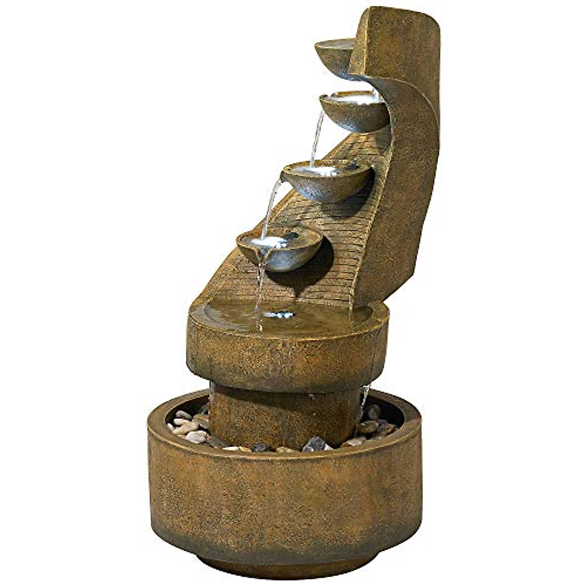 Cascading Modern Zen Outdoor Floor Fountain and Waterfalls 39 1/2" High with LED Light Decor for Garden Patio Backyard Deck Home Lawn Porch House Relaxation Exterior Balcony - John Timberland