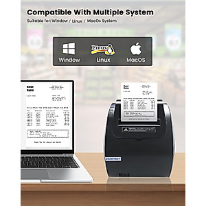 BORN4SHIP 80mm Receipt Printer - Thermal Receipt Printer Easy to Connect, Compatible with Windows/Mac/Linux, Supports USB Serial Ethernet Interface, 260mm/s Low Noise Printing, for ESC/POS (No Square)