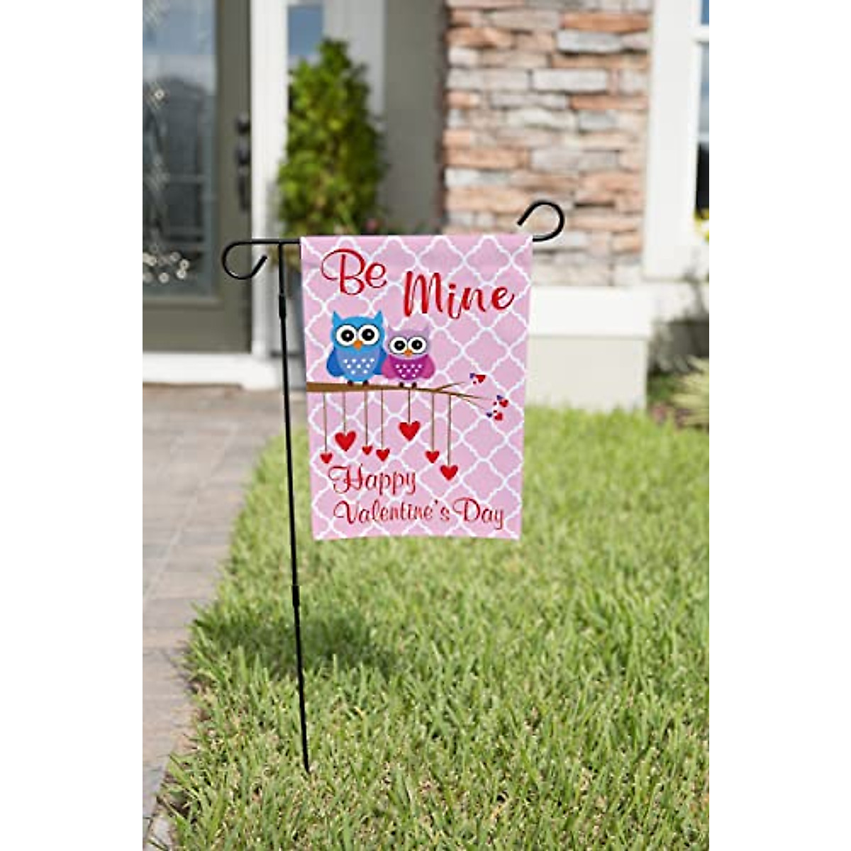 Be Mine Owl Garden Flag - Pink Valentine's Day Yard Decor - Double Sided Valentines Day Flags - Owls Hearts Welcome Sign Decoration by Jolly Jon