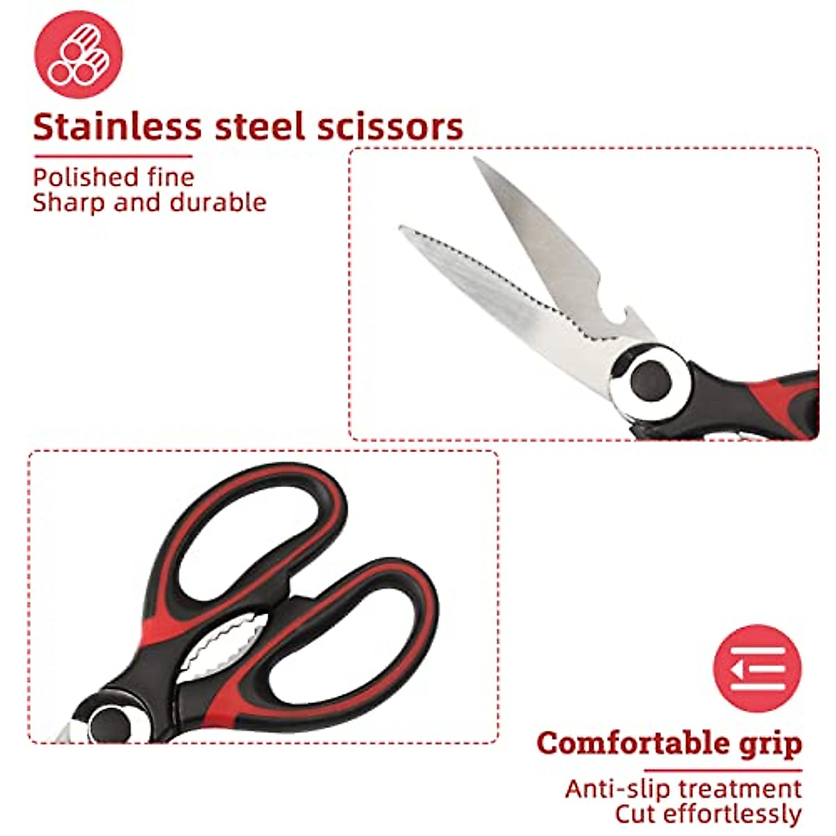 defutay Kitchen Shears with Protective Sheath - Heavy Duty Kitchen Scissors Meat Scissors Stainless Steel Multipurpose Utility Scissors - Food Scissors for Chicken, Poultry, Fish, Herbs (Black Red)